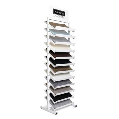 China White Powder Coating Floor Standing Metal Placemat Display Rack for sale