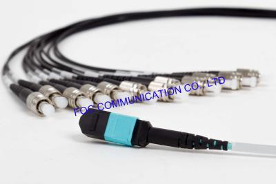 China 12 Core MPO to FC OM3 50/125um Fiber Optic Breakout Patch Cord 10G LSZH for sale