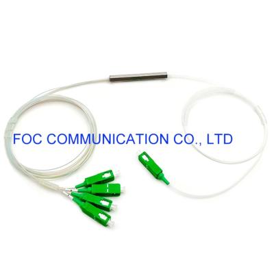 China Mini Tube 1x4 PLC Splitter G.657A PVC SC APC Low PDL 1260-1650nm for sale