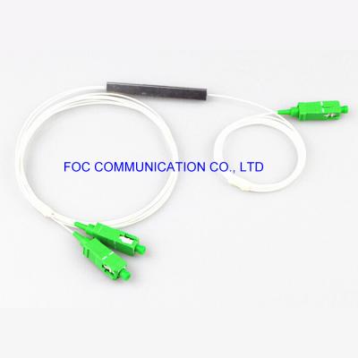 China FTTH PLC Splitter 1x2 SC APC Micro Steel Tube G657A 1260-1650nm for sale