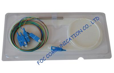 China Wide Wavelength Optical Fiber PLC Splitter Mini Tube 1x4 with SC Connectors 1260-1650nm for sale