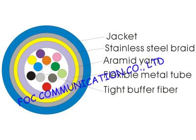 China Armored 12 Core Single Mode Fiber Optic Cable Tight Buffered 6.0mm Stainless Steel Braid for sale