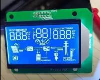 China HTN Blue 7-Segment LCD Display 3.3V 76x58mm with 12 O'Clock Viewing Angle and White LED Backlight for sale