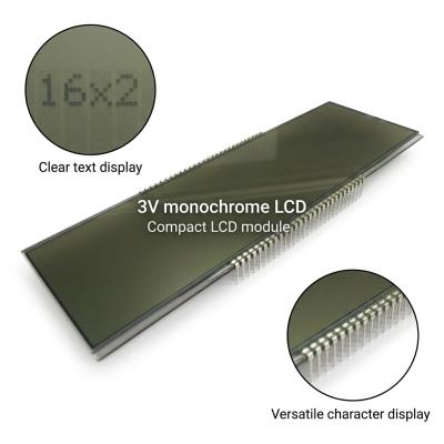 China 3.0V Monochrome LCD Display 16x2 Character Screen 170×57.6mm with ST7565R Driver IC for sale