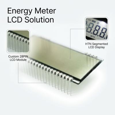 China White Backlight HTN Segmented LCD Display 61x29mm 28PIN for Energy Meters with -30°C to +70°C Operating Range for sale