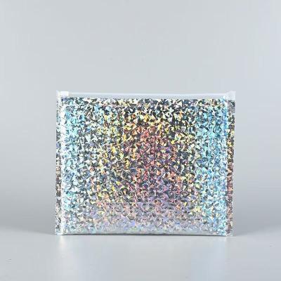 China Zipper Seal Silver Foil Metallic Padded Envelopes Holographic Bubble Mailers for sale