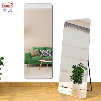 China Living Room Antique Silver Large Nordic Arch Floor Mirror with LED Lights for sale