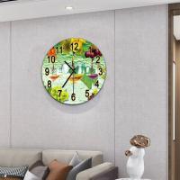 China Home Wall Decoration Glass Wall Clock with Scenic Landscape Design and Oil Painting for sale