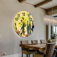 China Home Wall Decoration Glass Wall Clock with Scenic Landscape Design and Oil Painting for sale