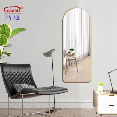 China Up Gold Floor Standing Led Full Length Large Size Oval Wall Home Decor With Stand Mirror for sale