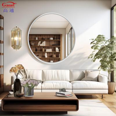 China Customized Size Hotel Hair Station Aluminium Alloy Frame Glass Mirror Round Wall Decor for sale