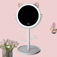 China Girl Portable LED Light Mirror Vanity Cosmetic Table Custom Little Makeup Extra LOGO for sale