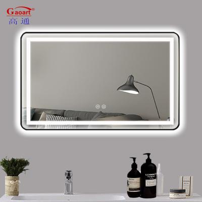 China Backlit Bathroom Mirror LED Waterproof Smart Fitness Bevelled Touch Screen Wall Decor for sale