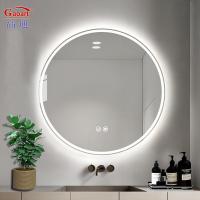 China LED Light Touch Beveled Round Light Smart Salon Vanity Makeup Bathroom Wall Mirror for sale
