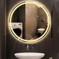 China LED Light Touch Beveled Round Light Smart Salon Vanity Makeup Bathroom Wall Mirror for sale