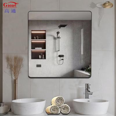 China Rectangular Black Iron Bathroom Wall Mirror with Golden Aluminum Frame and Wall Mounting for sale
