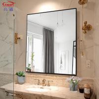 China Stylish Bathroom Decoration Modern Black Framed Wall Hanging Mirror with Gold Accents for sale