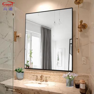 China Stylish Bathroom Decoration Modern Black Framed Wall Hanging Mirror with Gold Accents for sale