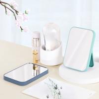 China Portable Mini Circle Lady Leather Petit Miroir Wall Hanging With Logo Small Square Mirror Fashion Design for sale