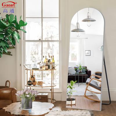 China Living Room Essential Full Length Black Arch Floor Mirror with Gold Aluminum Frame for sale