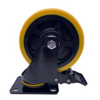 China 4 Inch PU Caster With Brake Orange Polyurethane Tread Caster Wheels for sale