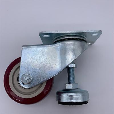 China 5 Inch Adjustable Foot Red Polyurethane Caster Wheels for sale
