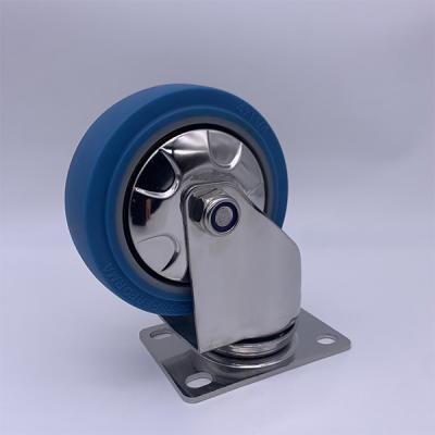 China Rubber Wheel 4 Inch Silent Rolling Stainless Plate Swivel Caster for sale