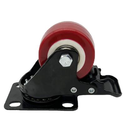 China 50MM Red PU Swivel Light Duty Casters Wheel Double Bearing For Furniture for sale