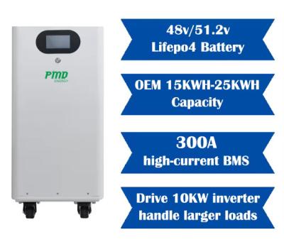 China 51.2V 15kWh 20kWh 25kWh LiFePO4 Solar Battery 300Ah 400Ah 500Ah Home Energy Storage for sale