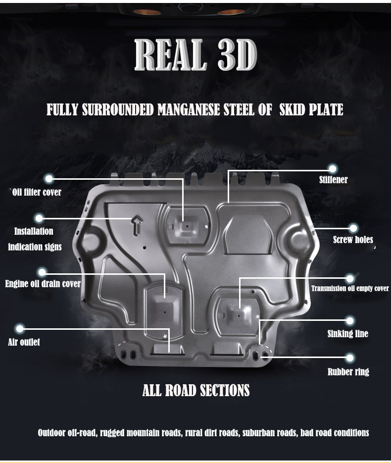 3D Plastic Steel Car Exterior Accessories Heavy Duty Universal Motorcycle Skid Plate 3