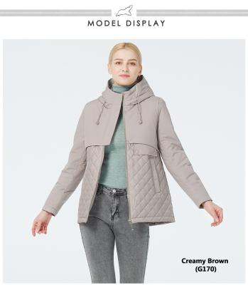 China Creamy Brown Women Padded Coat 69cm 71cm 73cm 75cm Short Puffer Jacket for sale