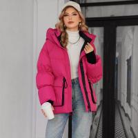 China 42-50 Short Pink Down Coat Hooded Brilliant Pink Puffer Coat Womens Casual for sale