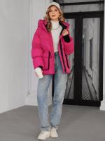 China 42-50 Short Pink Down Coat Hooded Brilliant Pink Puffer Coat Womens Casual for sale