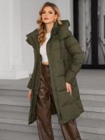 China Curry / Bronze Long Down Coat Womens Long Padded Coat Long Sleeve for sale