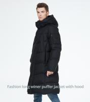 China Size 56 Mens Long Down Jacket 107cm Long Black Padded Coat Windproof for sale