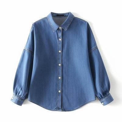 China Knitted Cuffs Denim Blouses And Tops in Regular Fit for Effortless Style for sale