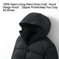China 100% Nylon Lining Mens Down Coat with Hooded Design and Zipper Pocket Keep You Cozy All Winter for sale