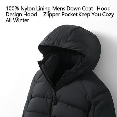 China 100% Nylon Lining Mens Down Coat with Hooded Design and Zipper Pocket Keep You Cozy All Winter for sale