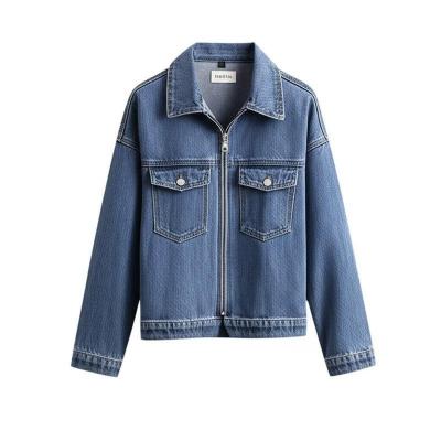 China Zipper Closure Denim Blouses And Tops In Shoulder Dimensions 48.6 To 53.5 Cm Great Choice For Apparel Buyers And Sellers for sale