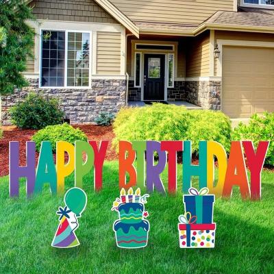China Custom Outdoor Yard Signs Happy Birthday Yard Card With Stakes for sale