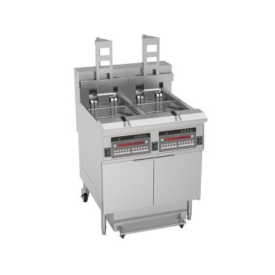 China OFE-H226 Auto Lift Electric Double Pots 28KW Chips Fryer with Oil Filter System - 52L Capacity Dual Basket for sale