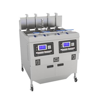 China OFG-H322L Gas Heating Commercial Deep Fryer - 50,000 BTU/H 2 Pots 25L Capacity with Auto Oil Filtration for sale