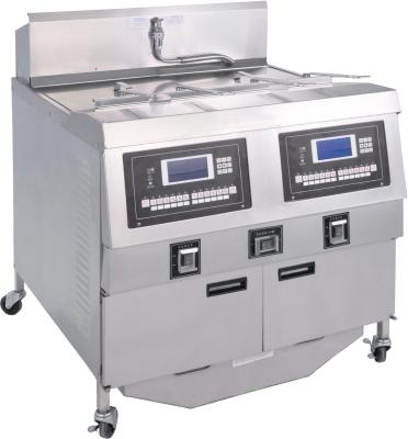 China OFE-322L Commercial Electric Deep Fryer with 25L Dual Pots, 14.2kW Power and Auto Oil Filtration System for sale