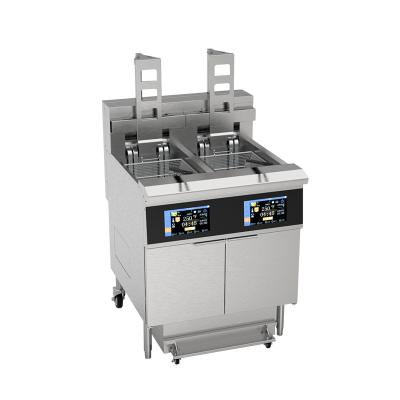 China OFE-H226L Touchscreen Auto-Lift Filtration Fryer - 2 Pots 21L Each, 14kW Heating, 4 Baskets for Commercial Chip Production for sale