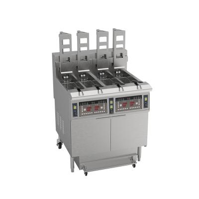 China OFE-H413 Auto Lift 4 Pots 4 Baskets Digital Computer Panel With Oil Filter System 28kw Electric&Gas Open Deep Fryer for sale