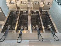 China OFE-H413 Auto Lift 4 Pots 4 Baskets Digital Computer Panel With Oil Filter System 28kw Electric&Gas Open Deep Fryer for sale
