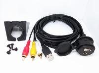 China Copper Cable Conductor usb and 3RCA Car dashboard Usb Data Cable Custom Length With Mounting Panel for sale