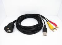 China Copper Cable Conductor usb and 3RCA Car dashboard Usb Data Cable Custom Length With Mounting Panel for sale