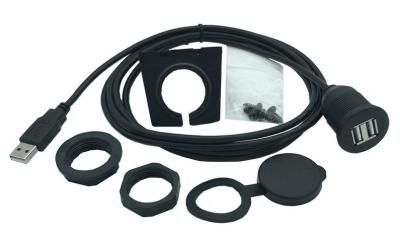 China Black Color Dual USB Female Extension Cable Kit High Speed For Boat , Motorcycle for sale