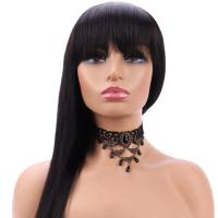 China Swiss Lace Base Straight Lace Front Wig with Bangs 100% Human Hair Virgin Hair for sale